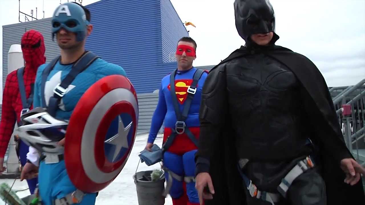 Superheroes drop in for spring cleaning - YouTube