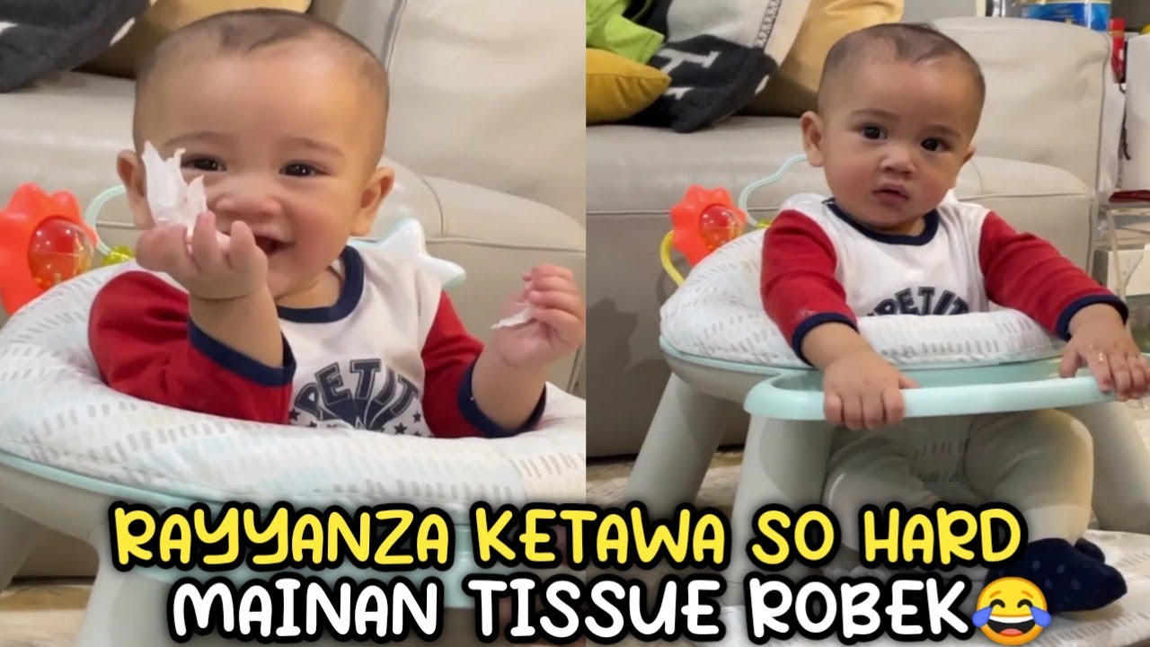 LUCUNYA RAYYANZA BANGUN TIDUR LANGSUNG KETAWA NGAKAK MAINAN TISSUE ...