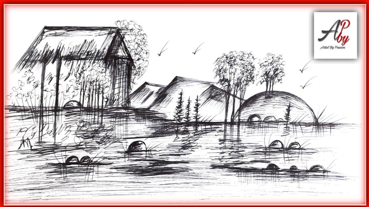 LANDSCAPE TUTORIAL|LANDSCAPE FOR BEGINNERS|LANDSCAPE WITH PEN - YouTube