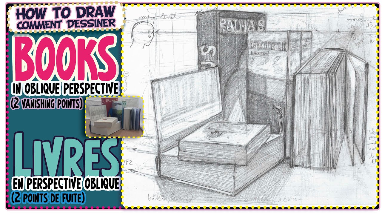 How to Draw books in oblique perspective and make crosshatching ...