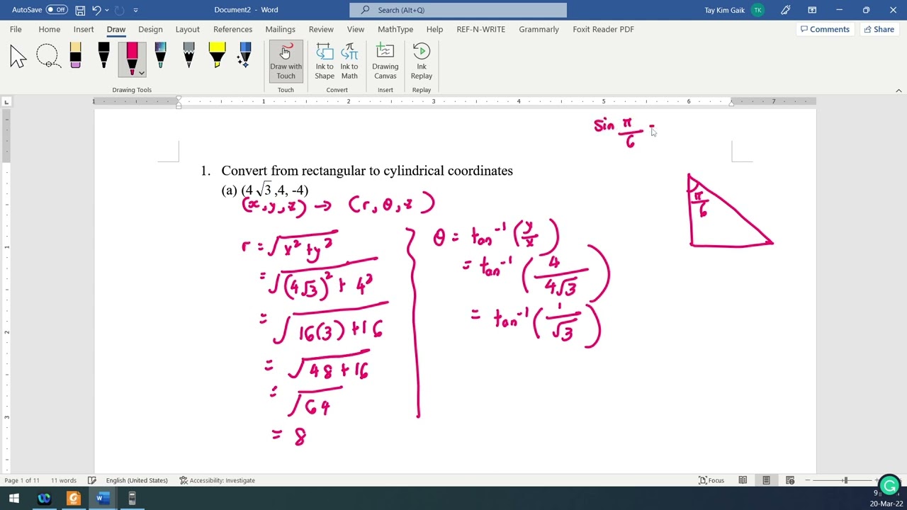 Rectangular to Cylindrical Coordinates Conversion - YouTube