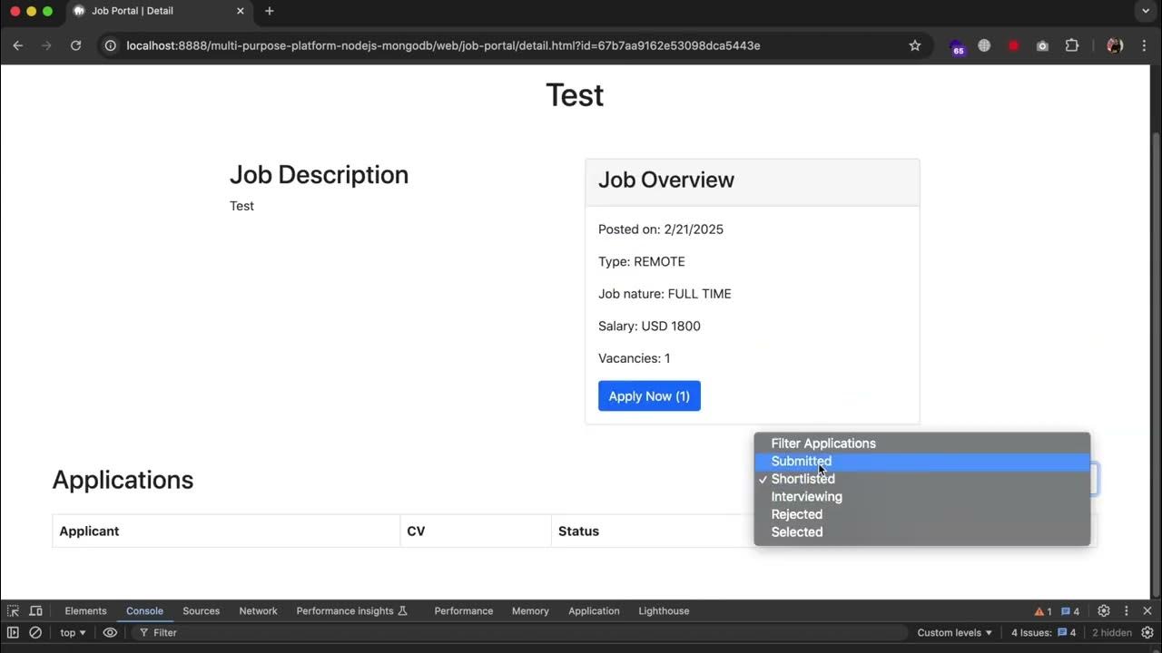 Filter applications by status - Multi purpose platform in Node.js and MongoDB - YouTube