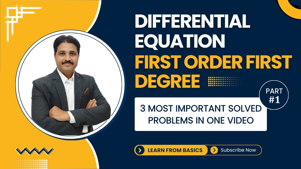 DIFFERENTIAL EQUATION OF FIRST ORDER AND FIRST DEGREE 3 SOLVED PROBLEMS (PART 1) - YouTube
