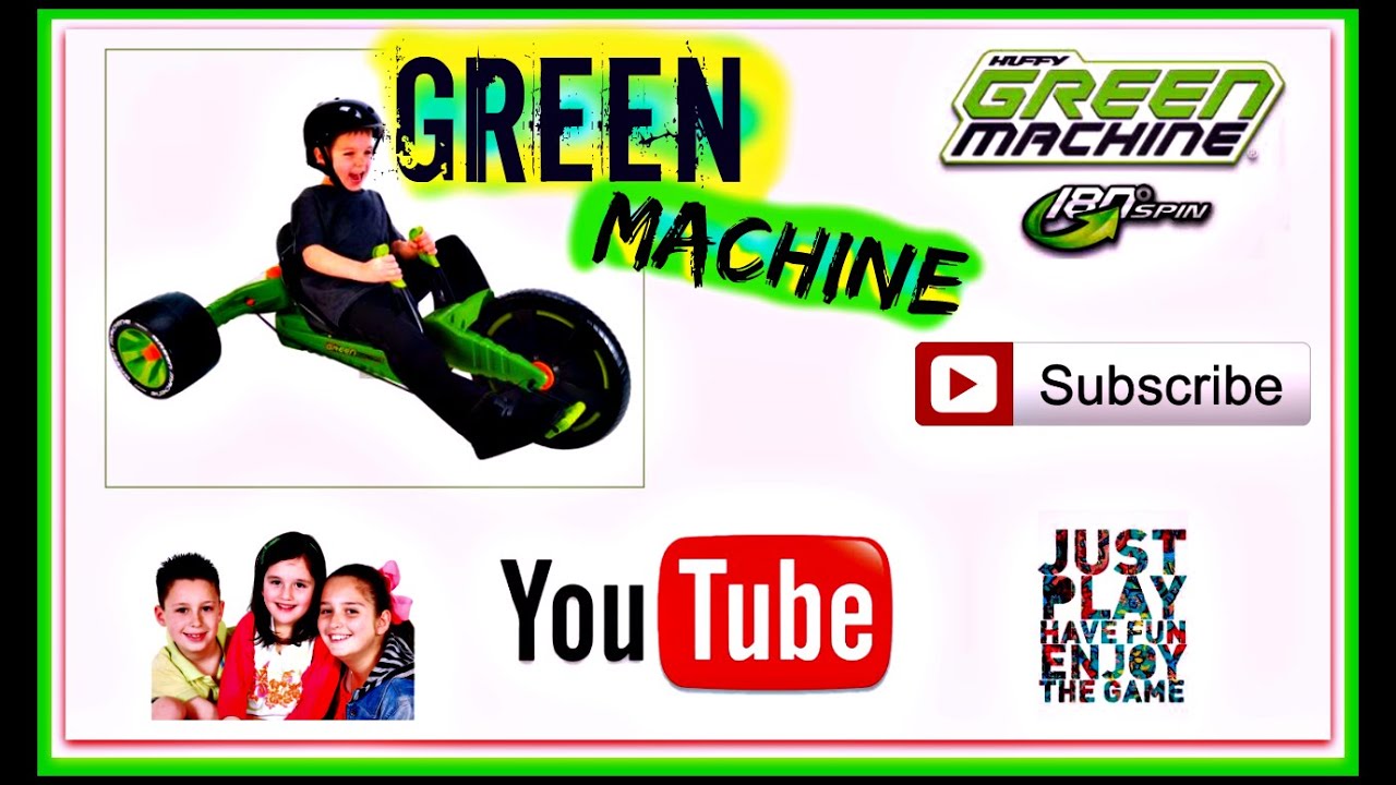 Kids riding green machine girls & boys toys outside play playground ...