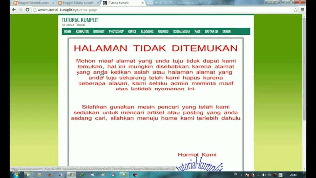 cara membuat halaman tidak ditemukan di blog - YouTube