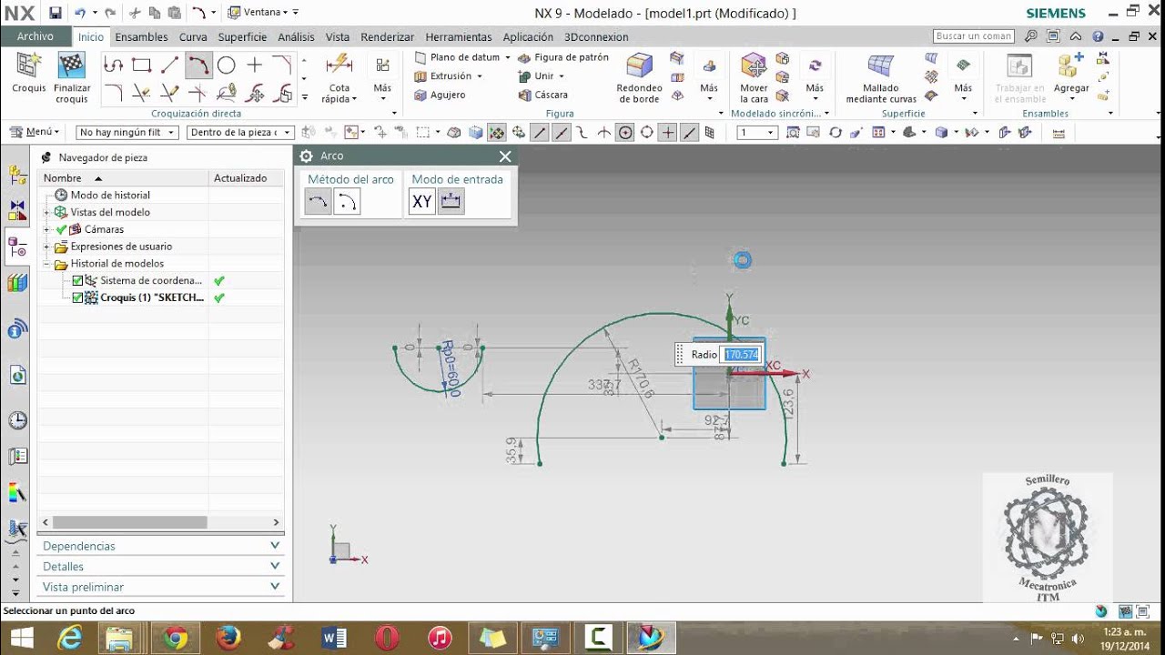 Semillero Mecatrónica ITM - Siemens NX 9 - Tutorial # 9 - Sketch - Arco - YouTube