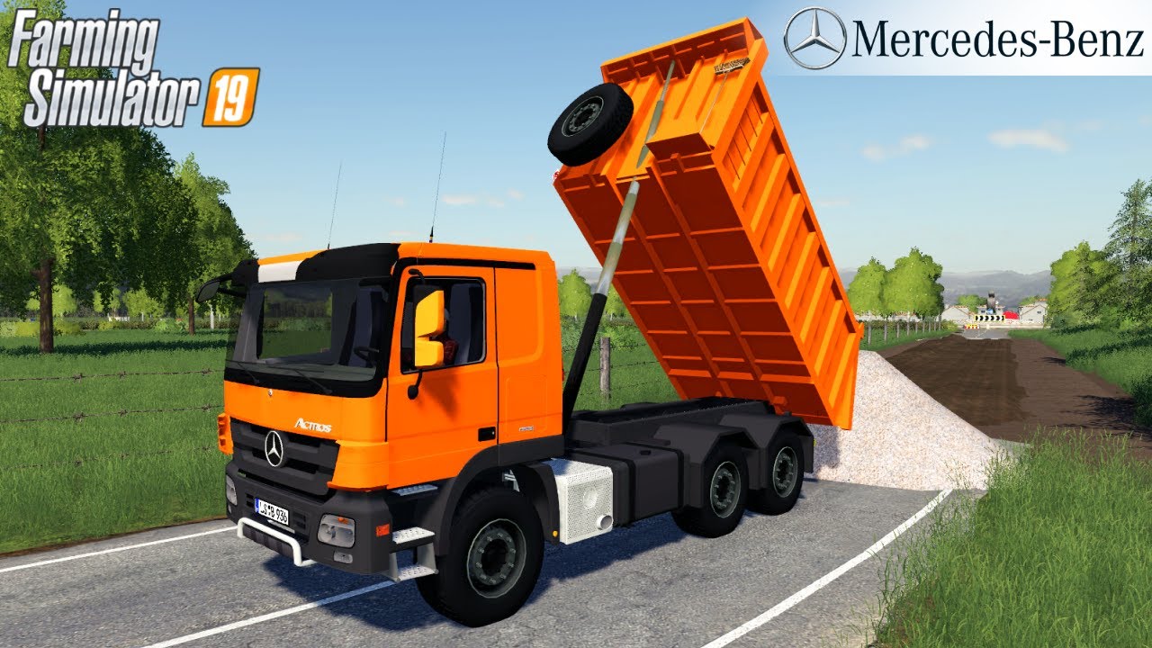 Farming Simulator 19 - MERCEDES ACTROS Dump Truck Unloads Crushed Stone ...