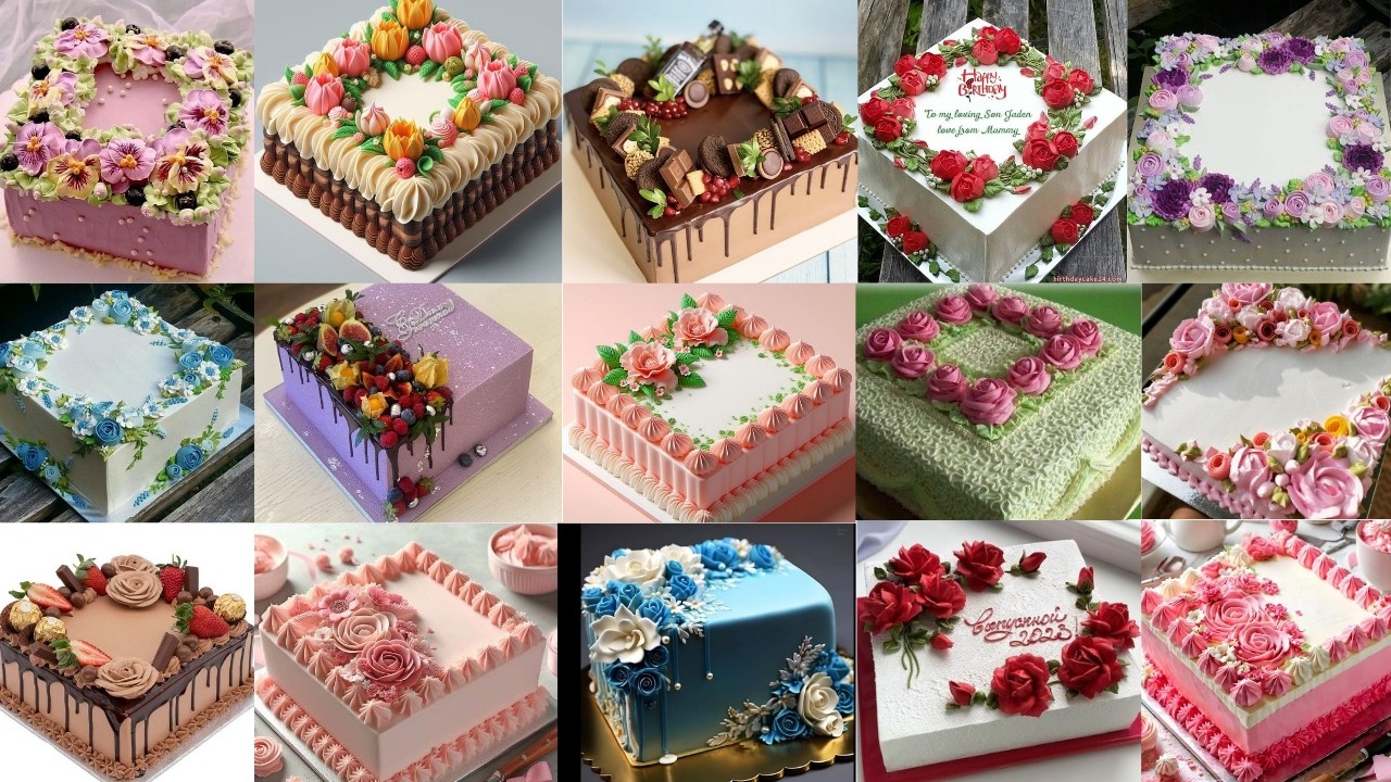 🌹Latest Square Cake Design/Cake Decorating ideas/Birthday Cake Designs ...