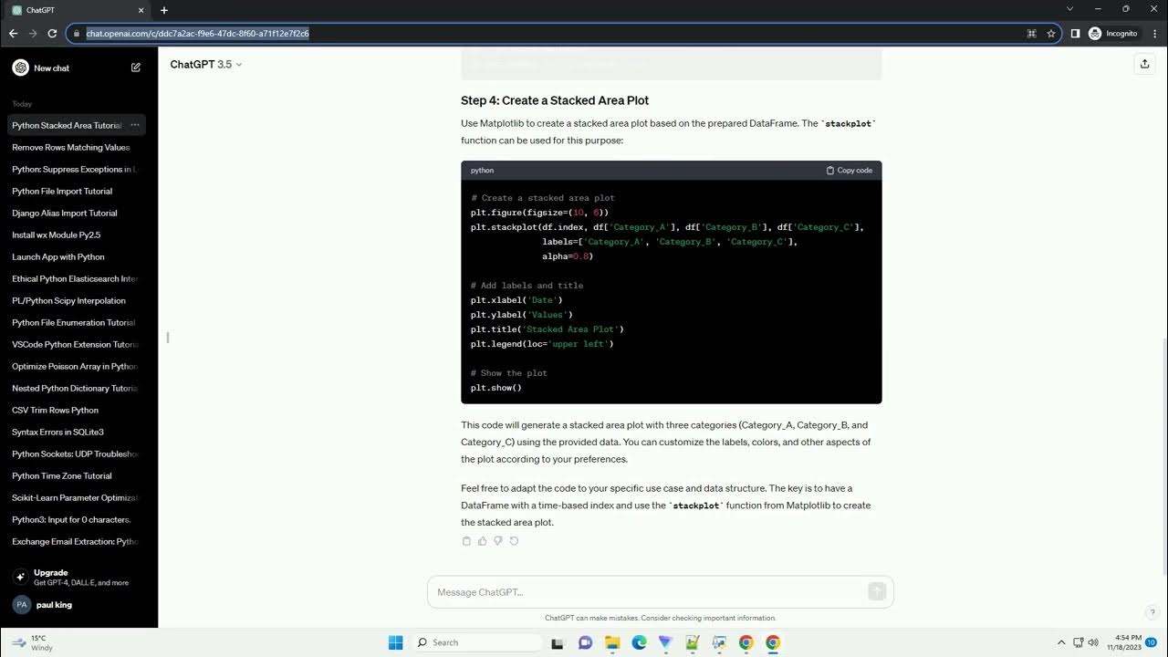 Creating a stacked area plot in python with a Pandas DataFrame - YouTube