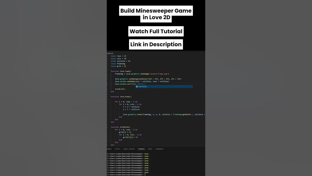 Watch me build Minesweeper in Love2D – Pt 38🔨 - YouTube