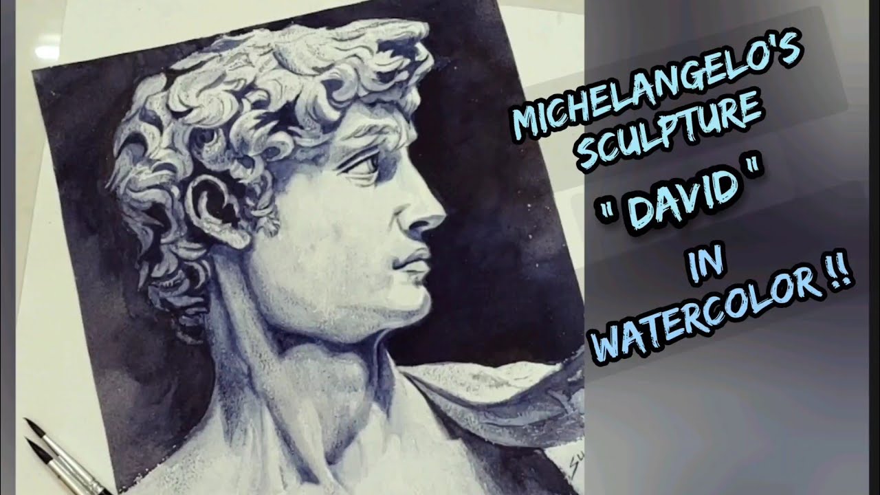 How to draw Michelangelo's sculpture David/ Face study in watercolor ...