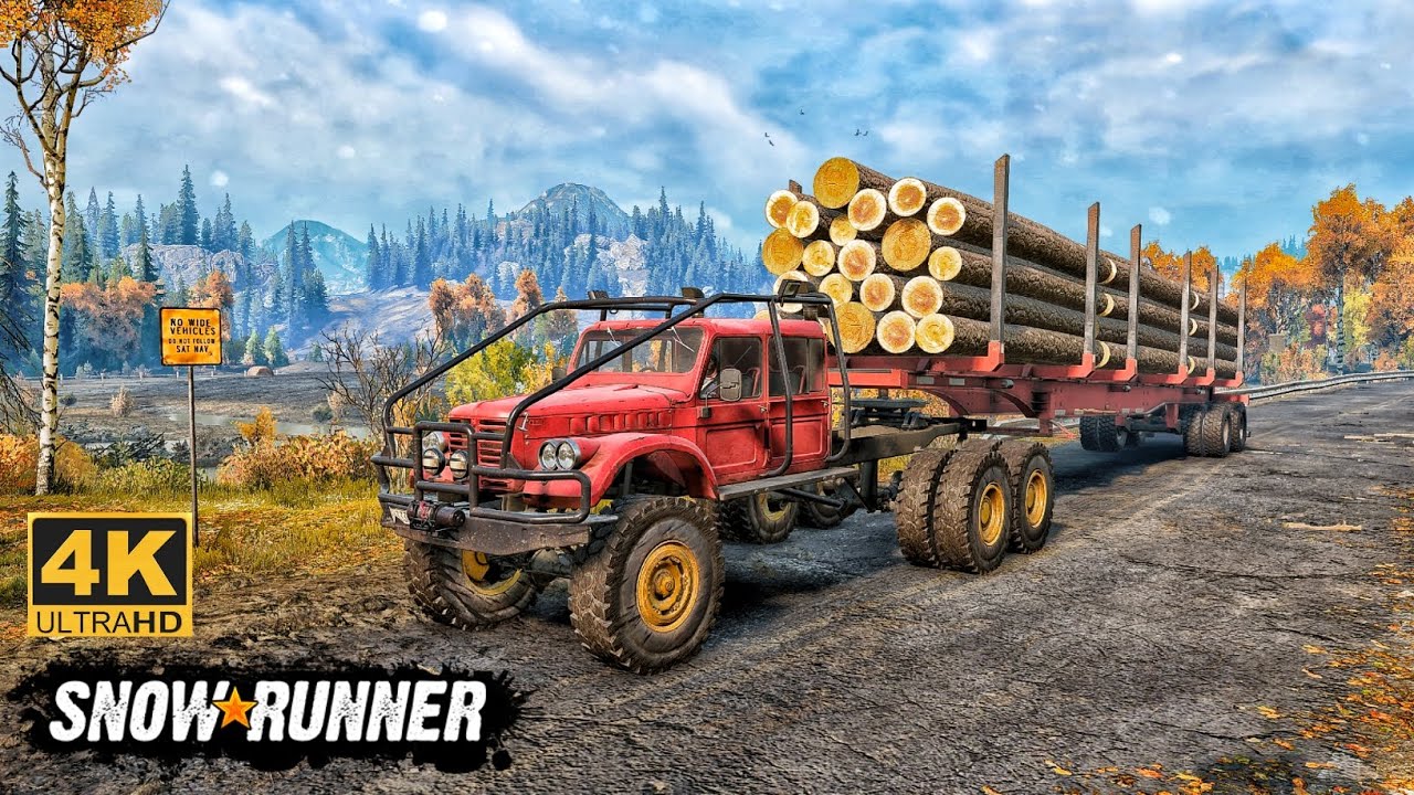 TUZ 166 Offroad Truck Towing a Logs on Mudding Road In SnowRunner ...