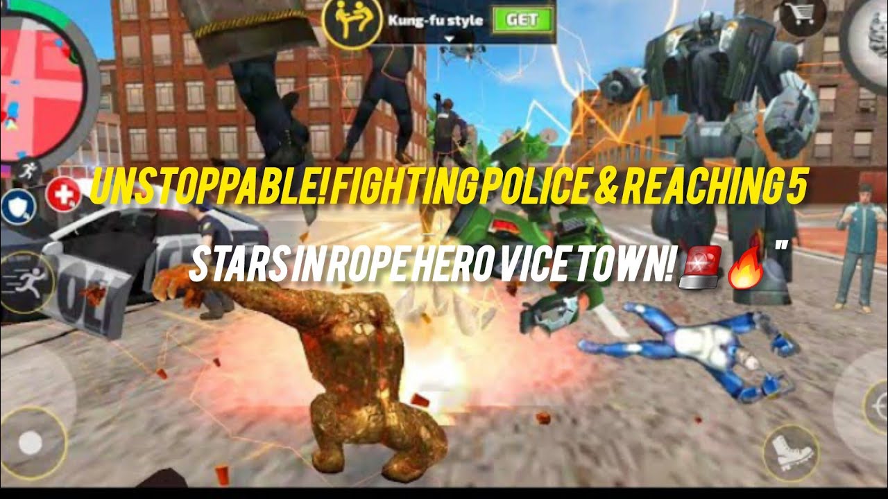 Unstoppable! Fighting Police & Reaching 5 Stars in Rope Hero Vice Town ...