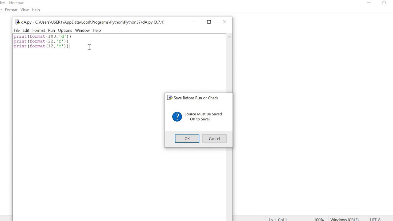Format Function Example In Python Youtube
