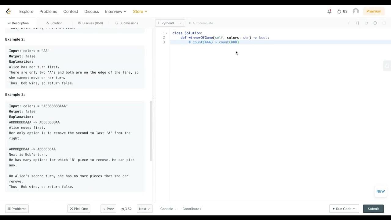LeetCode October Daily - Day 02 - 2038. Remove Colored Pieces if Both Neighbors are the Same ...