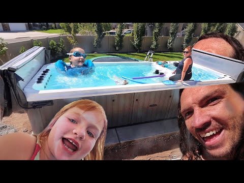 big BACKYARD pool spa hot tub THING!!  Adley & Niko best day ever at our new favorite swimming spot!