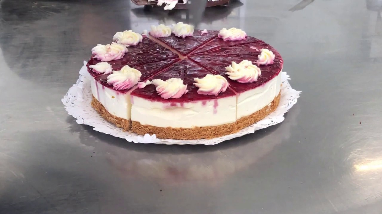 Raspberry and Chocolate Cheesecake Cutting Machine - cheersonic - YouTube