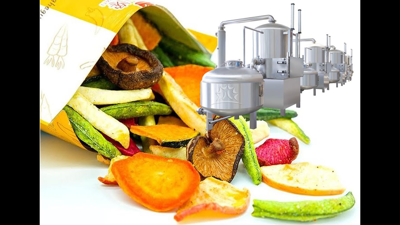 vacuum fried okra chips frying machine - YouTube