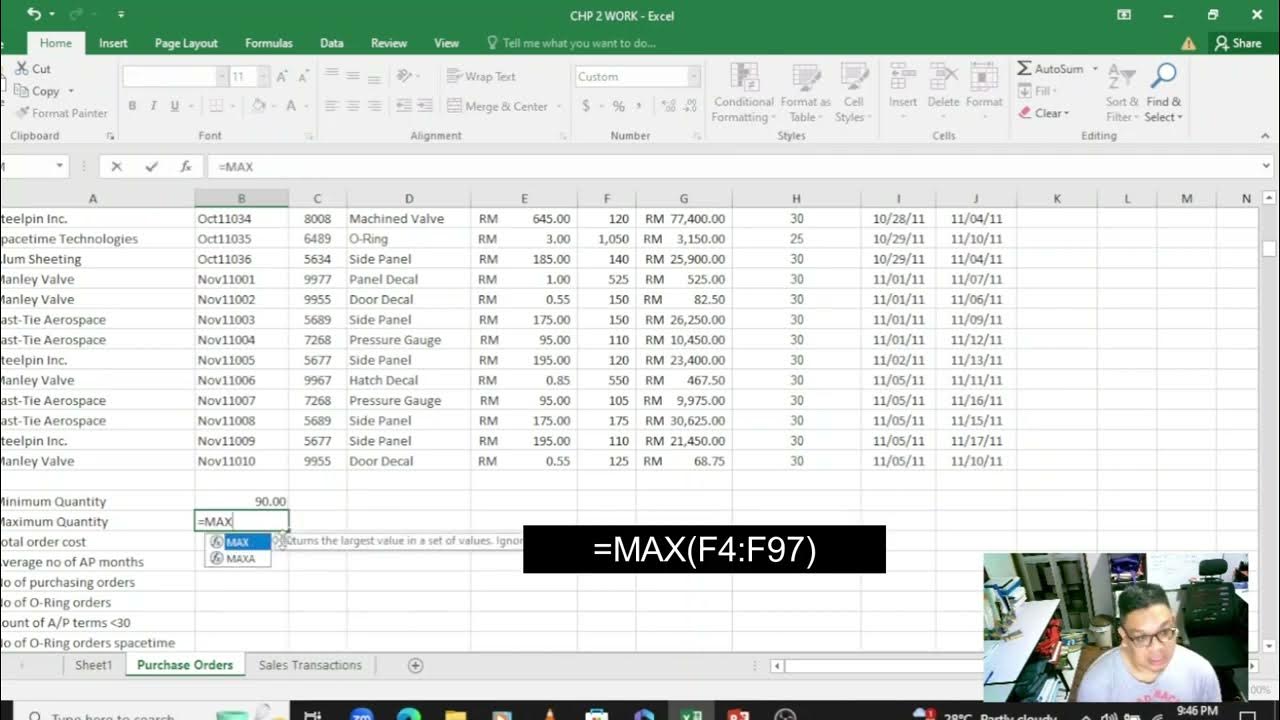 Analytic on spreadsheet (basic excel function) - YouTube