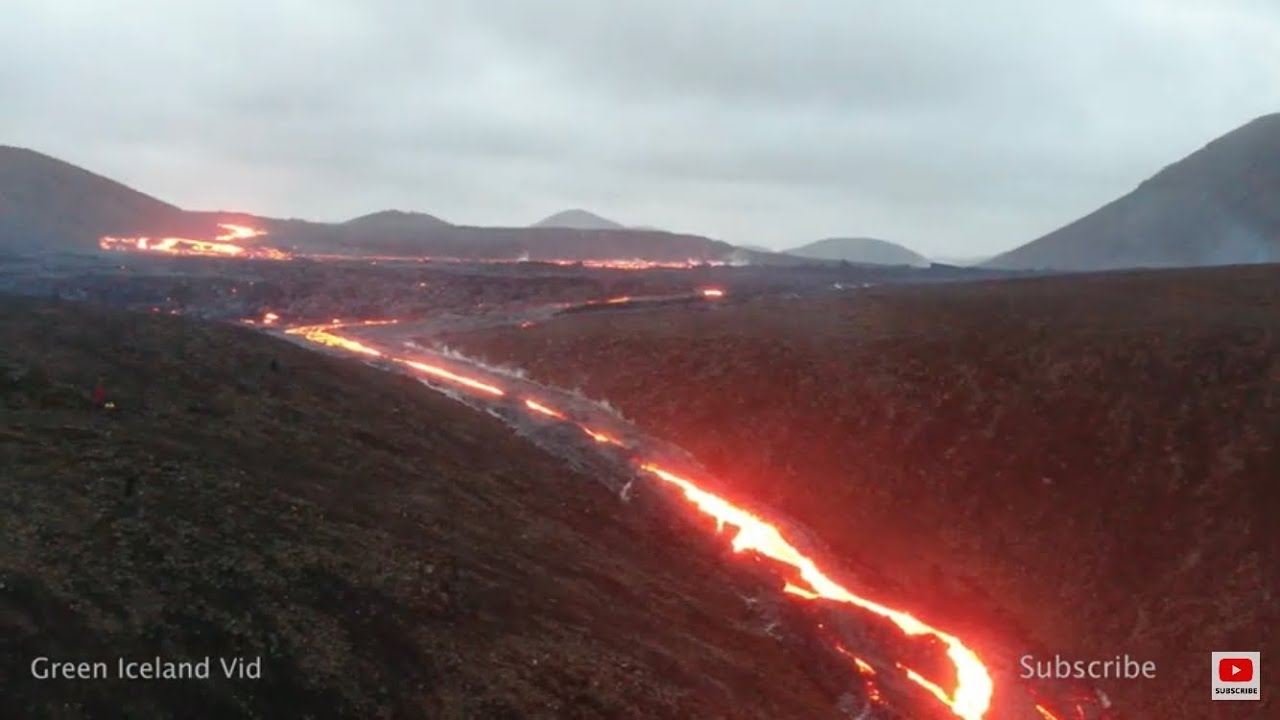 Iceland volcano, lava river drone footage - YouTube