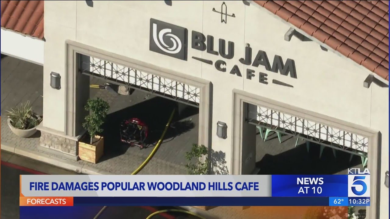 Blu Jam Cafe in Woodland Hills damaged by fire - YouTube