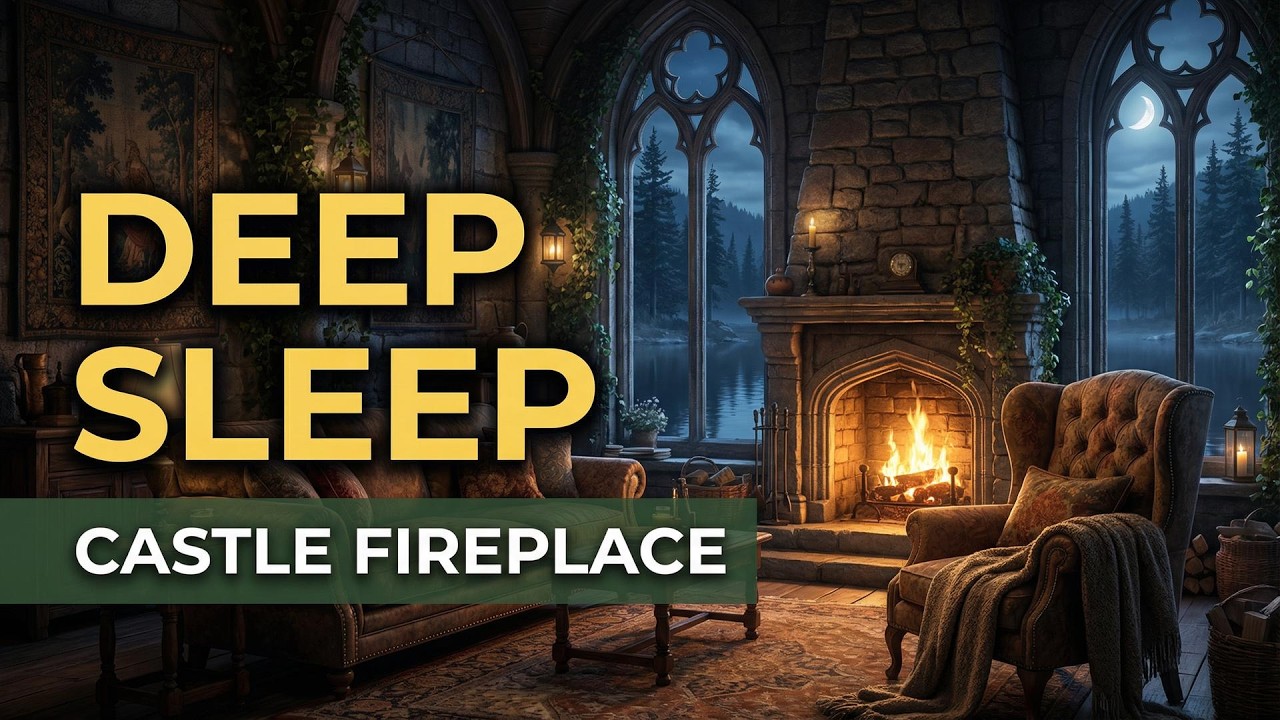 Cozy Medieval Castle Living Room: Crackling Fireplace and Warm Sunlight ...
