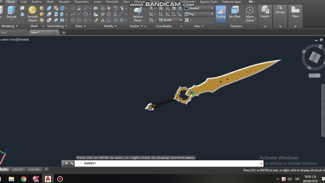 3D sword drawings on autocad - YouTube