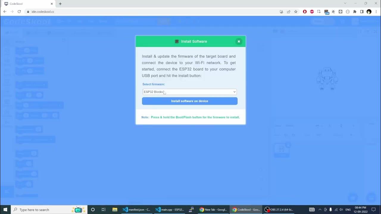 How to ESP32Blocks firmware on your ESP32 board and control hardware using CodeSkool Scratch ...