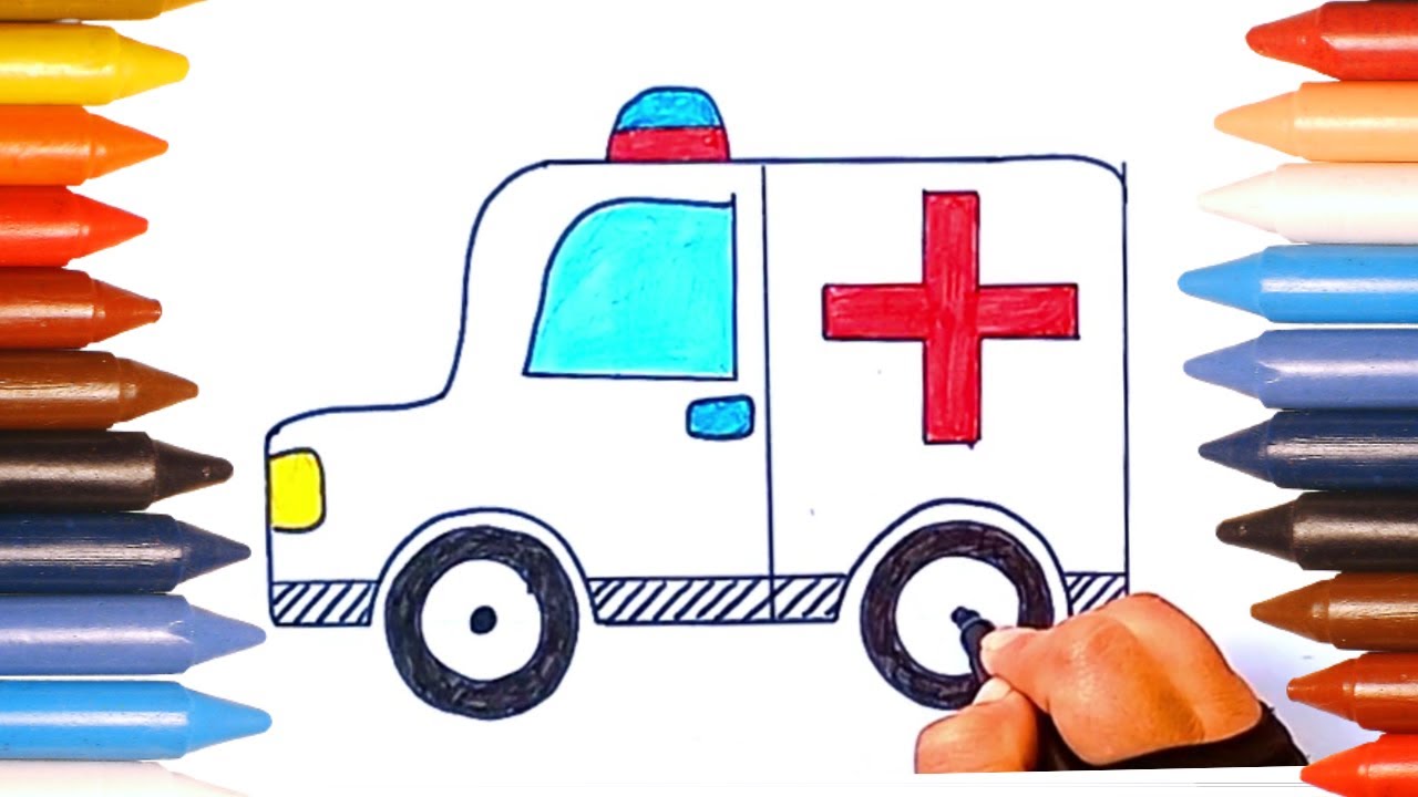Ambulance drawing | How to draw an ambulance | Kids Drawing | Cute ...