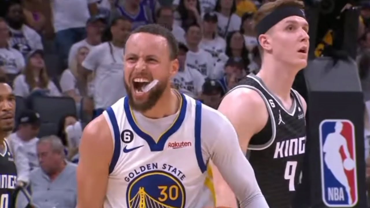 Steph Curry celebrates after they eliminate the Kings in Game 7, he got ...
