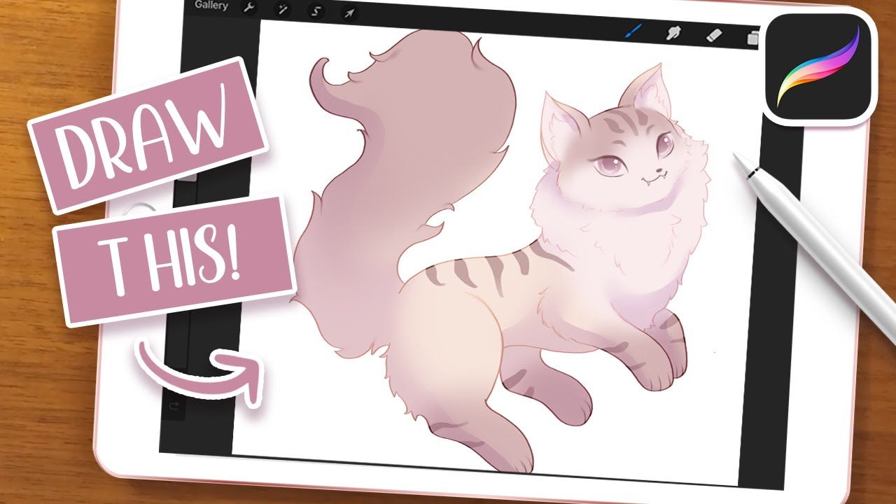 Draw this Cute Brown Tabby Cat! (with Procreate default Brushes!) | EASY PROCREATE Tutorial ...