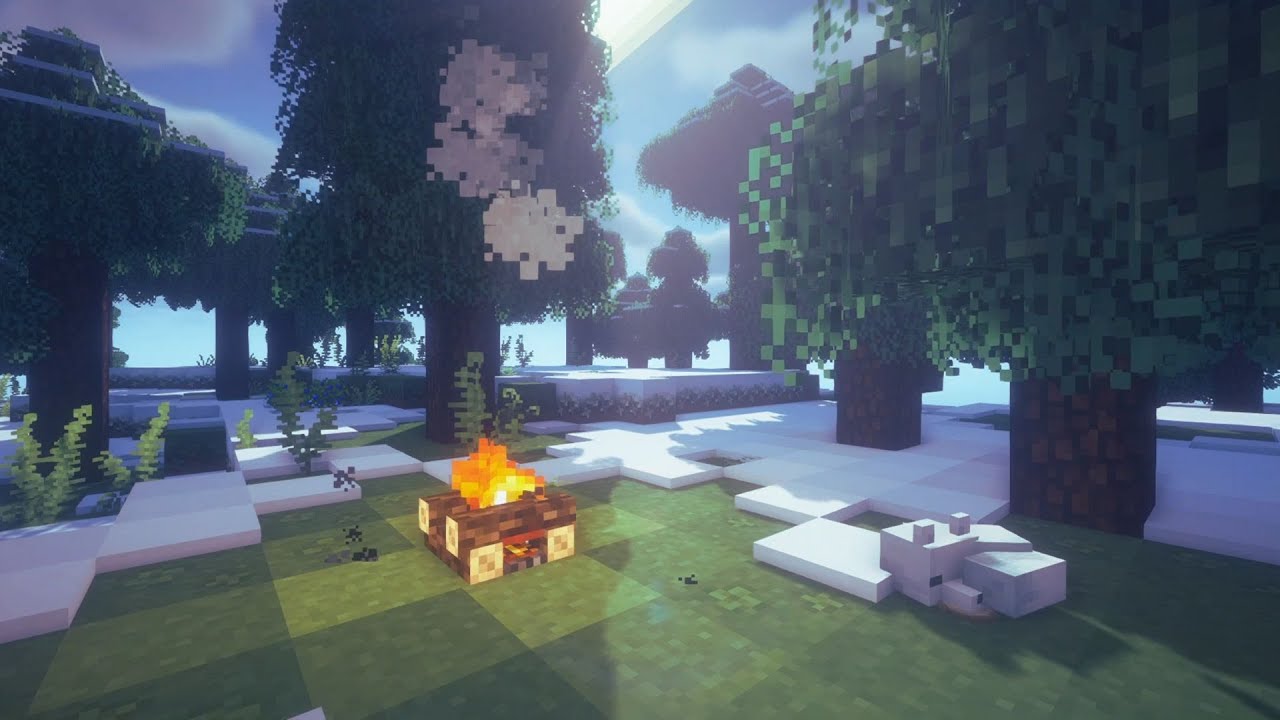🦊 Minecraft Fox Sleeping in Middle of the Winter Forest w/ Campfire | 1 ...