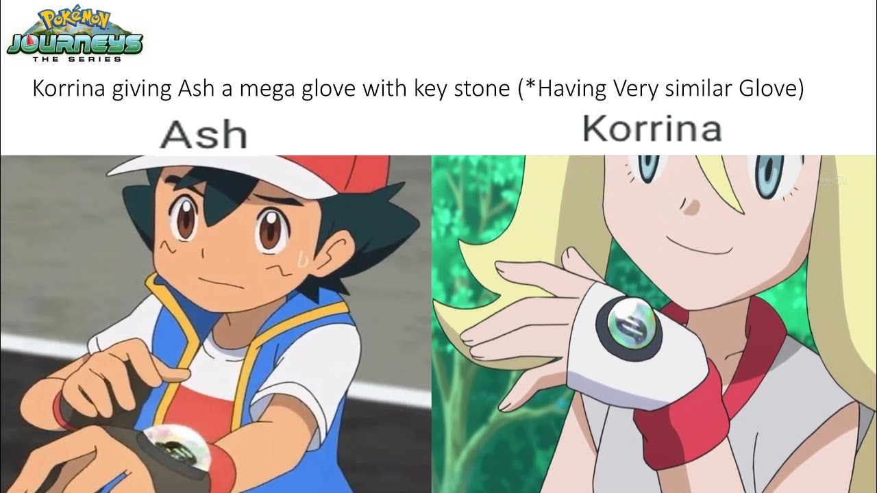 Korrina giving Ash a mega glove with key stone ( * having almost ...