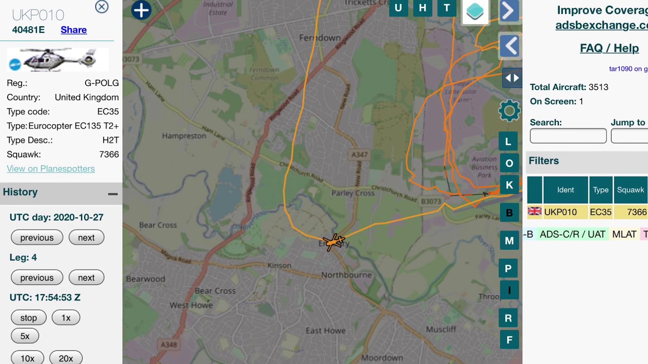 (UKP010) NPAS Bournemouth Eurocopter EC135 T2+ (G-POLG) on training run ...