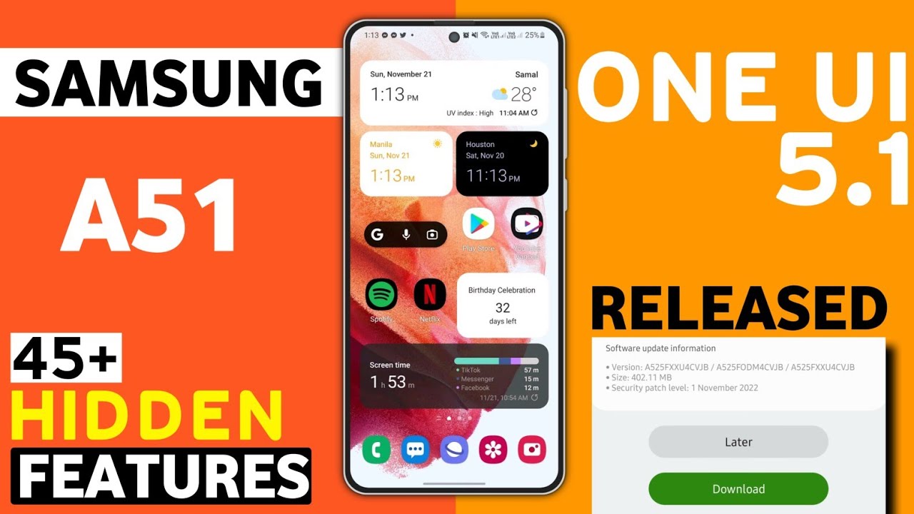 Samsung A51 : OneUI 5.1 Update Review🔥| 45+ Hidden Features| New ...