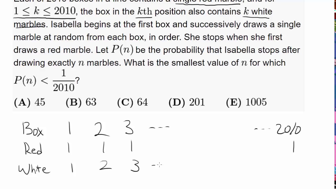 2010 AMC 12 A Problem 19 (Probability, Marbles) - YouTube