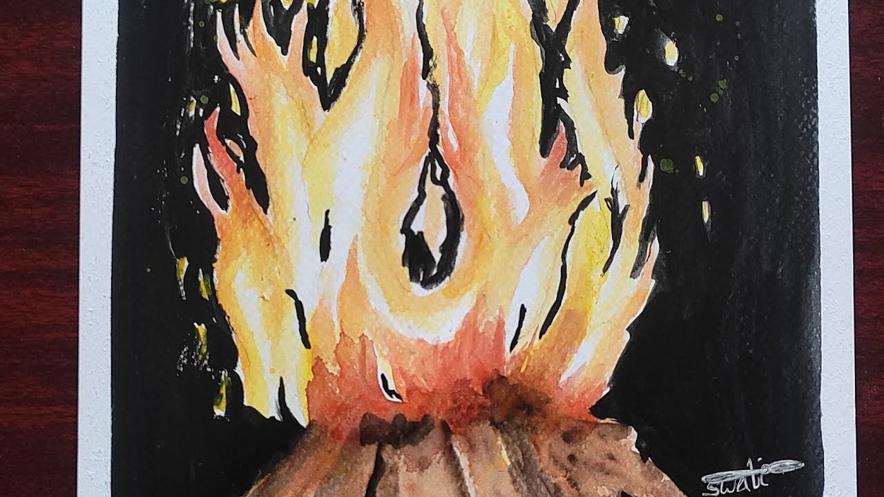 How to draw bhogi manta|Happy bhogi drawing|fire drawing with water ...