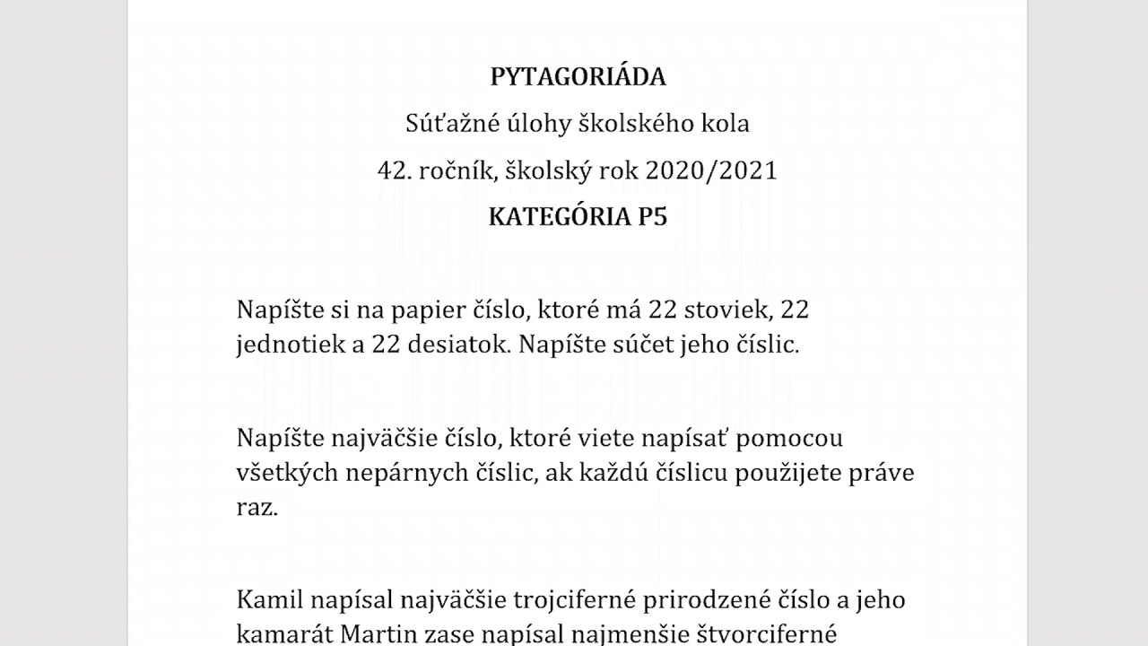 Pytagoriáda 5. ročník - slovné úlohy - YouTube