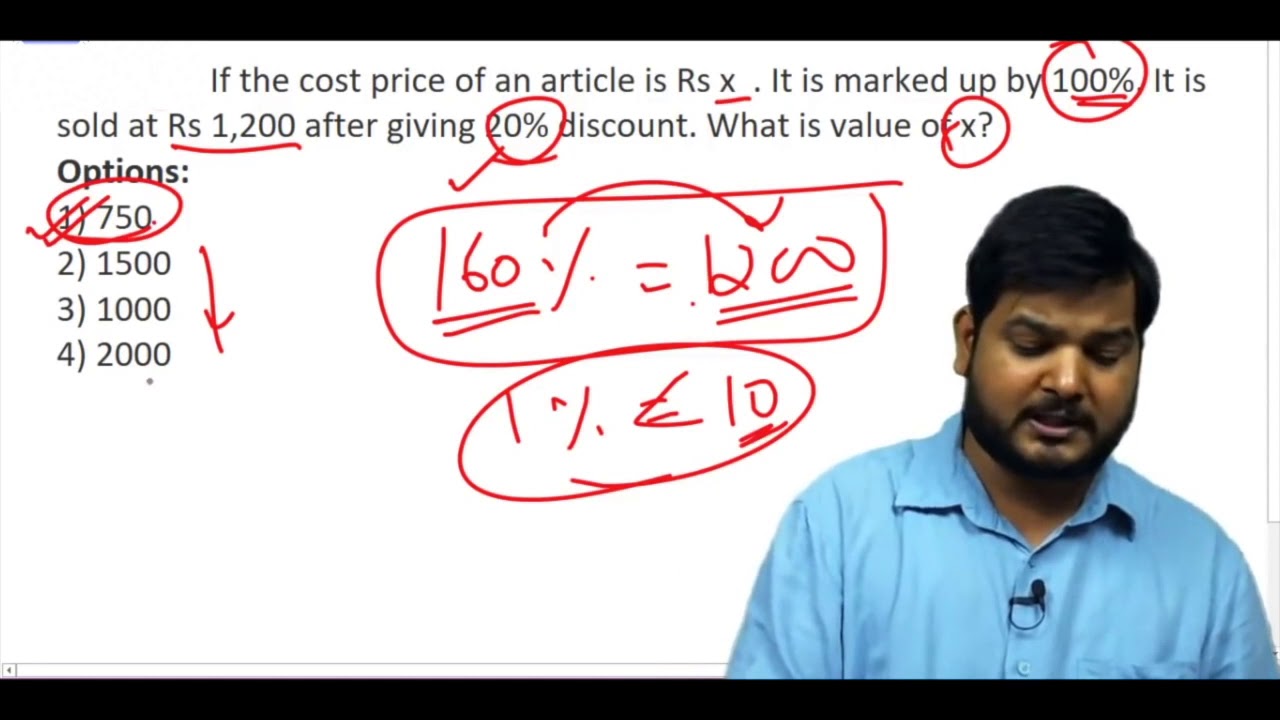 Q72. If the cost price of an article is Rs x . It is marked up by ...