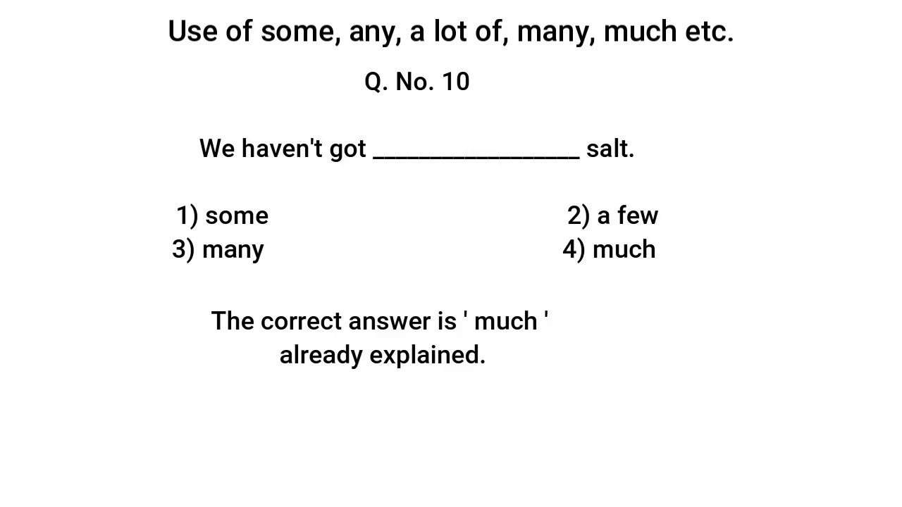 English Grammar Test | Use Of some, many, and much... | Answer in ...