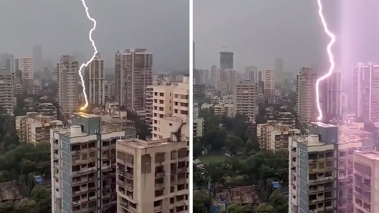 Lightning strikes building right in front of people on balcony #shorts ...