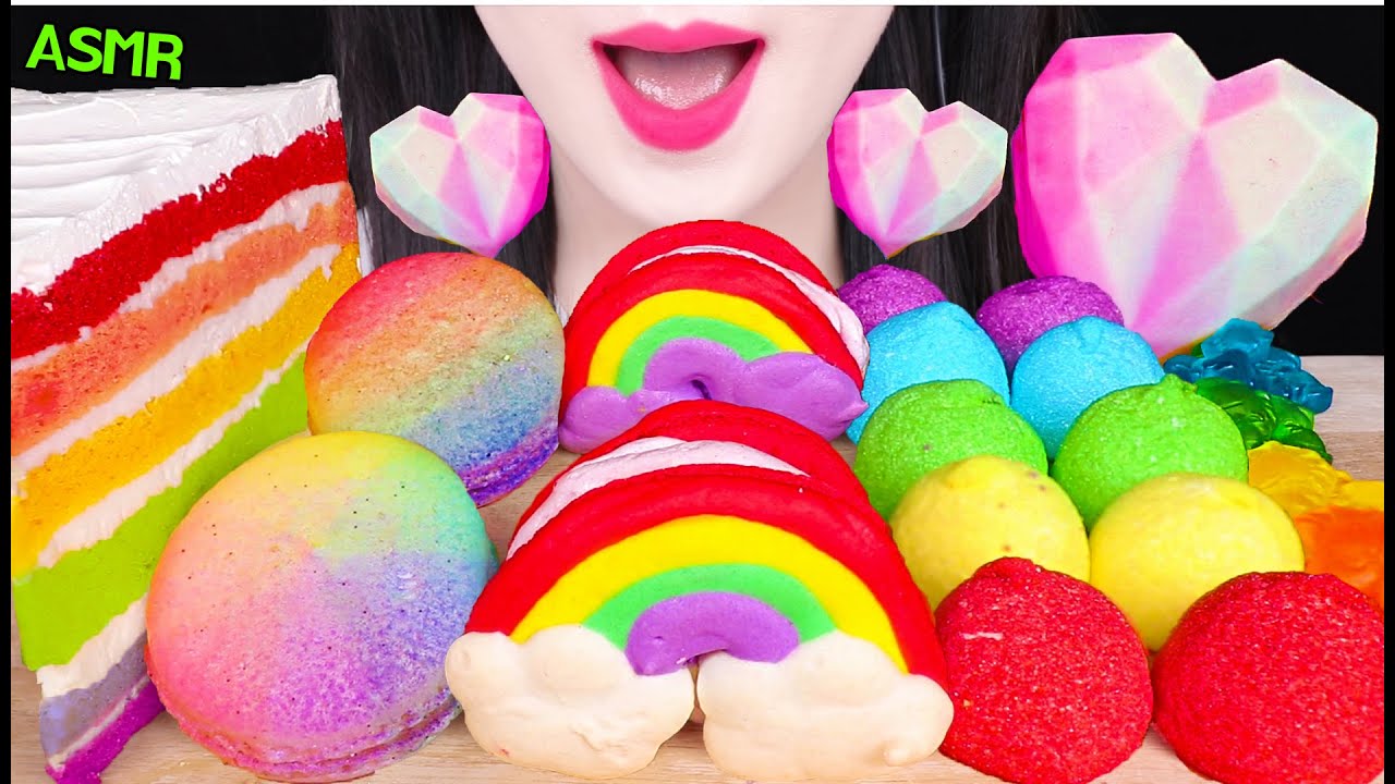 ASMR RAINBOW FOODS *HEART CHOCOLATE, RAINBOW MACARON, LAYER CAKE ...