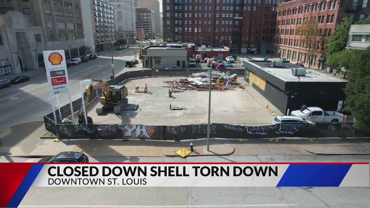 Troubled Shell gas station in Downtown St. Louis torn down - YouTube