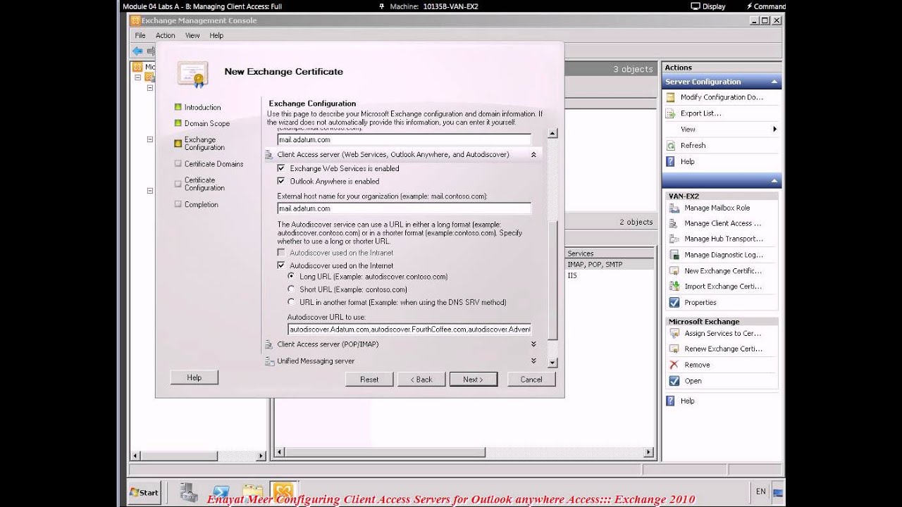 Exchange CAS Outlook Anywhere & Certificate by Enayat Meer Part 1 - YouTube