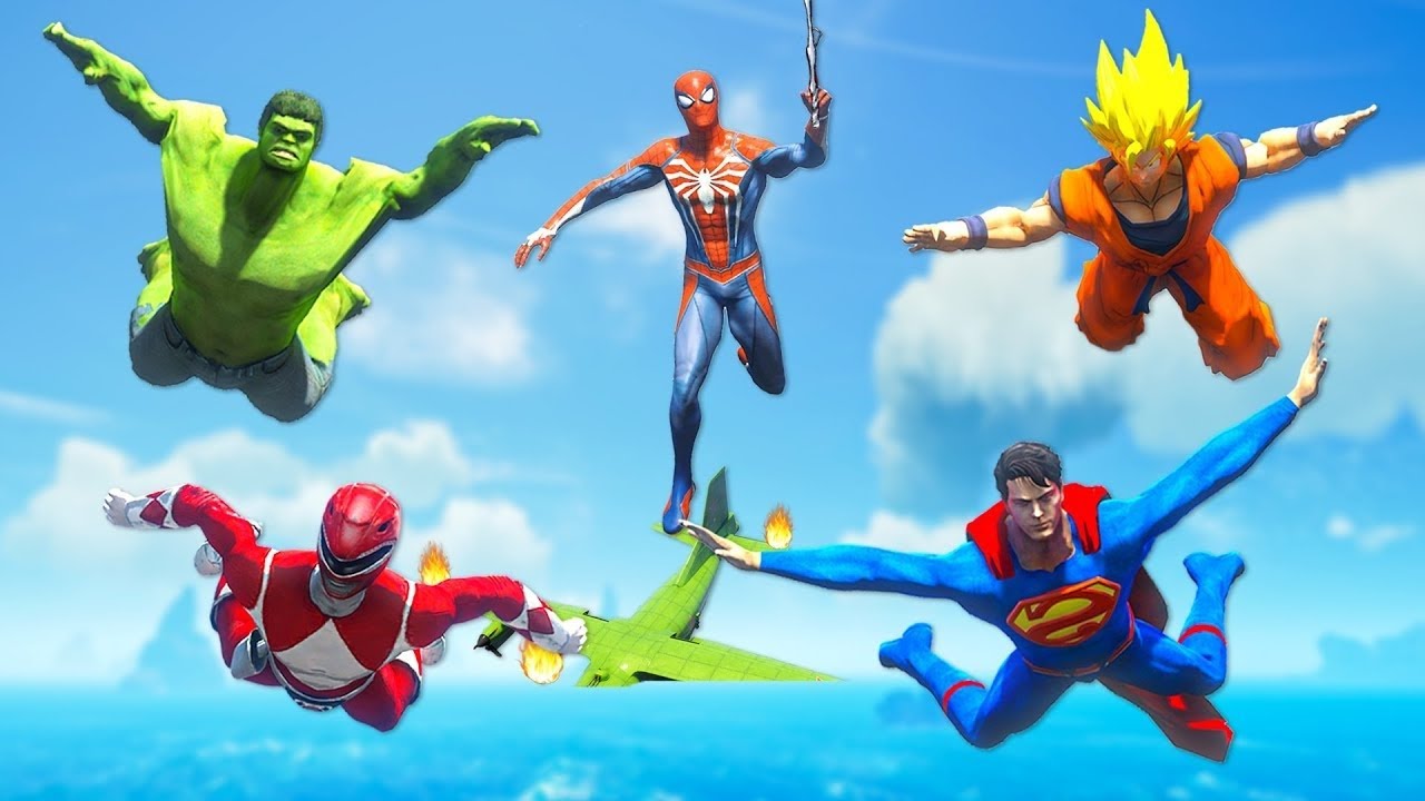 ALL SUPERHEROES FLYING CHALLENGE | Spiderman, Hulk & Power Ranger ...