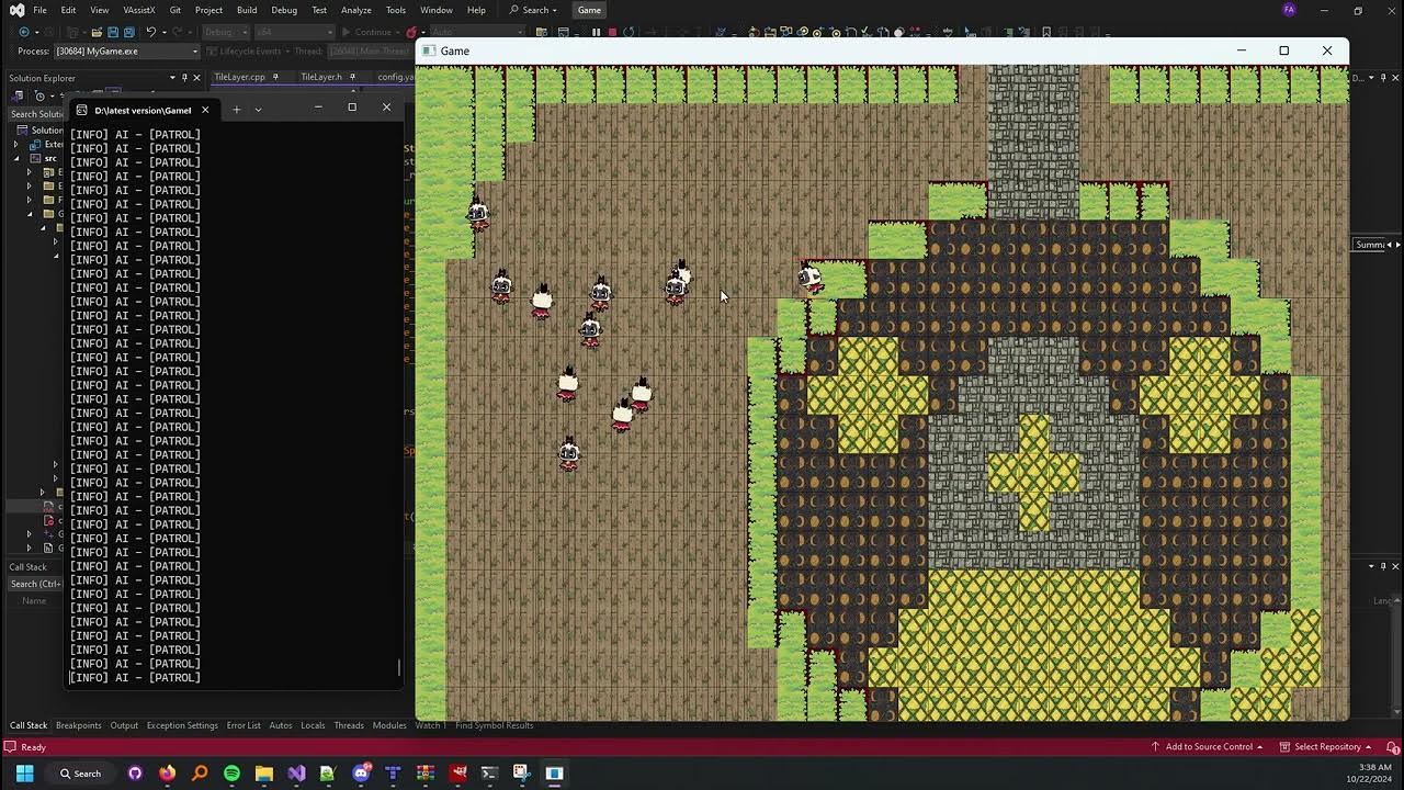 [CPP/SFML] Hostile AI, random AI patrol, animations, tilemap, gameplay - YouTube
