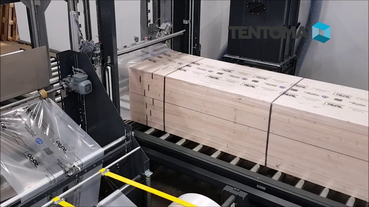Six-sided sealed wood packaging machine - YouTube