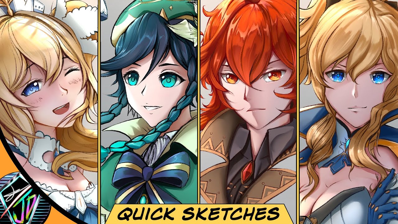 Genshin Impact Quick Sketches | Fan-Art of Barbara x Venti x Diluc x ...