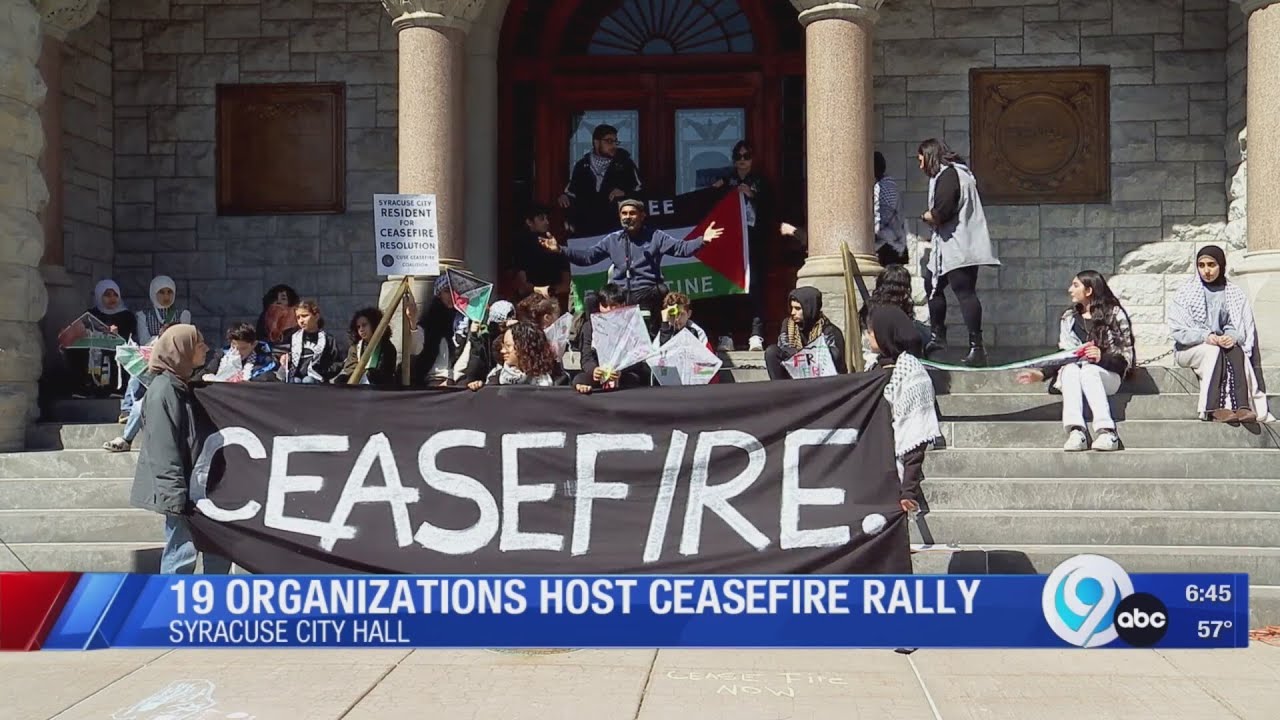 Rally held urging Syracuse Common Council to vote on passing ceasefire resolution - YouTube