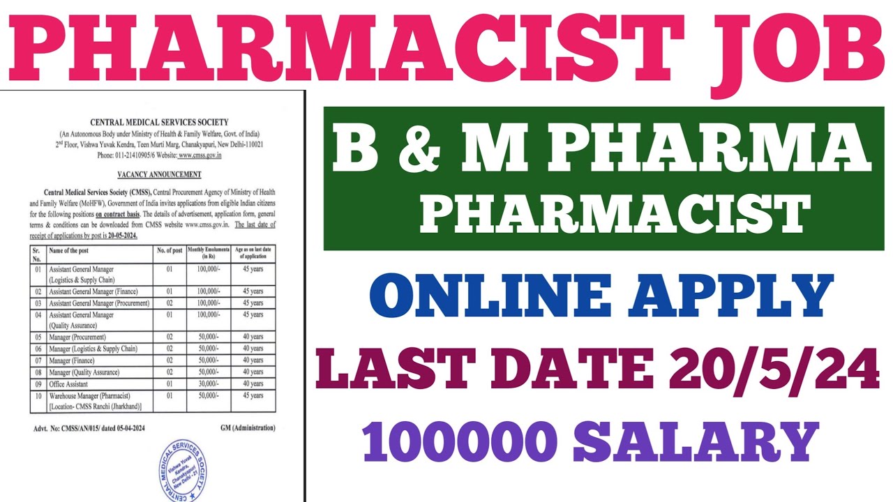 PHARMACIST VACANCY 2024 ! CMSS PHARMACIST JOB ! CENTRAL MEDICAL SERVICE ...